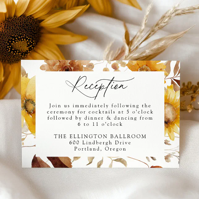 Rustic Autumn Sunflowers and Wildflowers Reception Enclosure Card | Zazzle