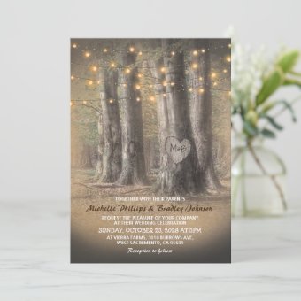 Rustic Autumn Tree & String Lights Wedding Invitation | Zazzle