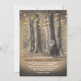 Rustic Autumn Tree & String Lights Wedding Invitation | Zazzle
