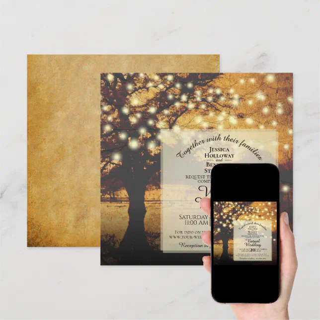 Rustic Autumn Tree with Lights Virtual Wedding Invitation | Zazzle