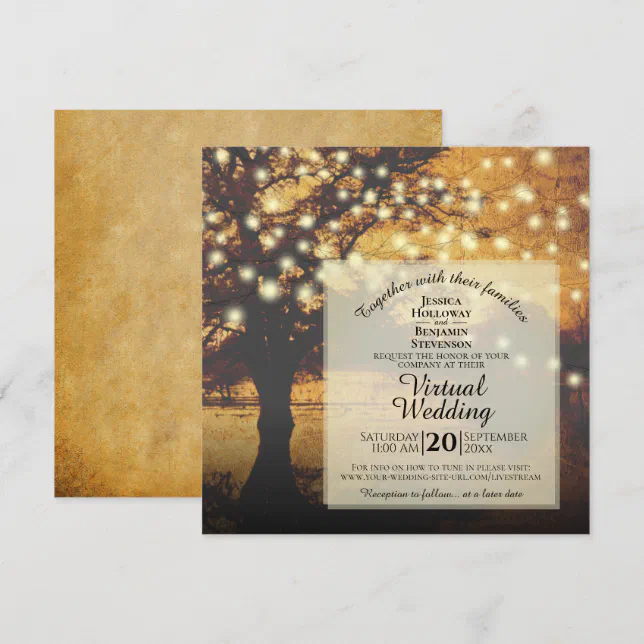 Rustic Autumn Tree with Lights Virtual Wedding Invitation | Zazzle