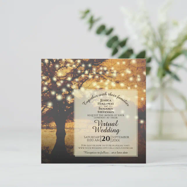 Rustic Autumn Tree with Lights Virtual Wedding Invitation | Zazzle