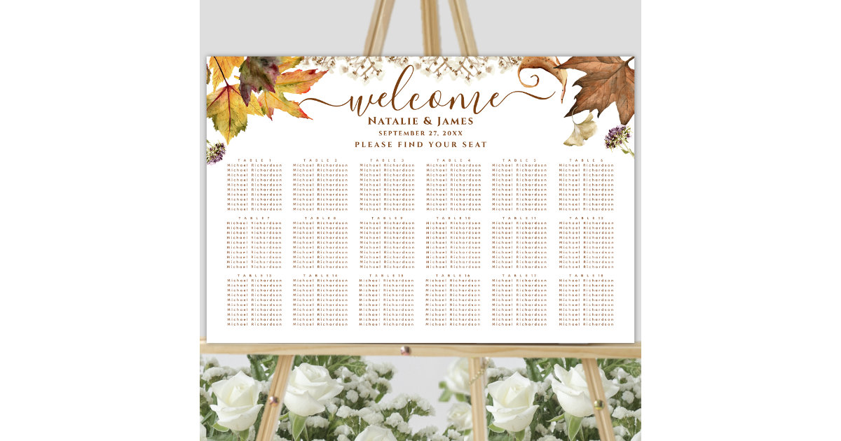 Rustic Autumn Wedding 18 Table Seating Poster | Zazzle