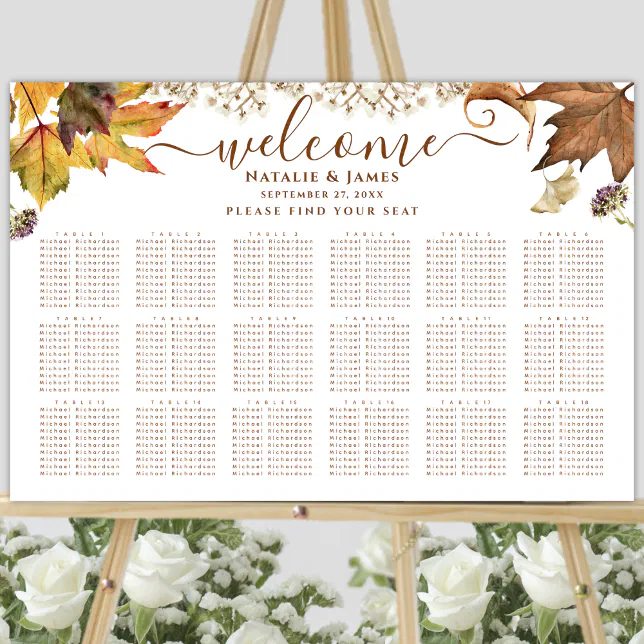 Rustic Autumn Wedding 18 Table Seating Poster | Zazzle
