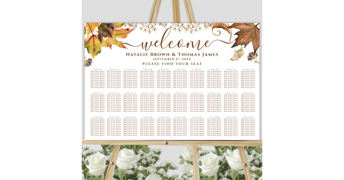 Rustic Autumn Wedding 30 Table Seating Poster | Zazzle