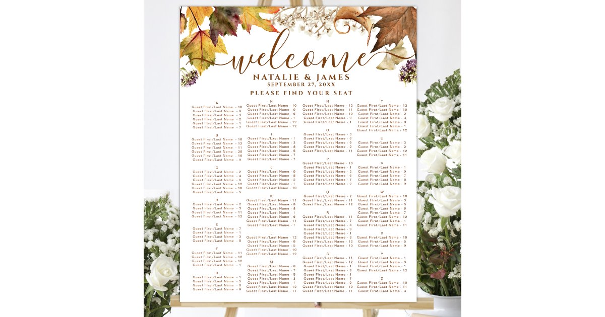 Rustic Autumn Wedding Alphabetical Seating Chart | Zazzle