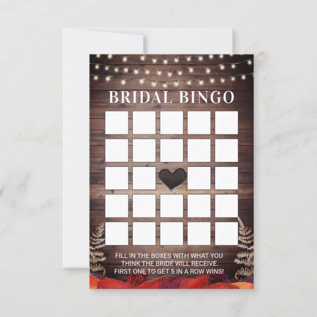 Rustic Autumn Wedding Bridal Shower Bingo Cards | Zazzle