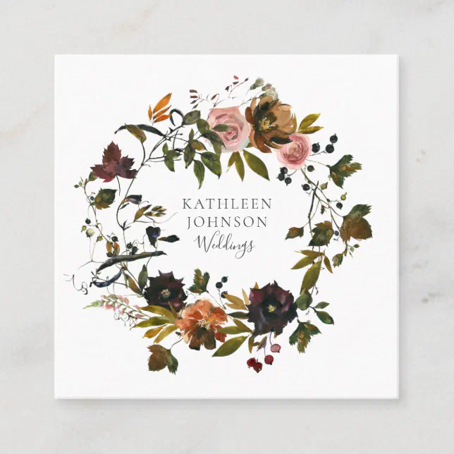 Rustic Autumn Wedding Floral Wreath Business Cards | Zazzle