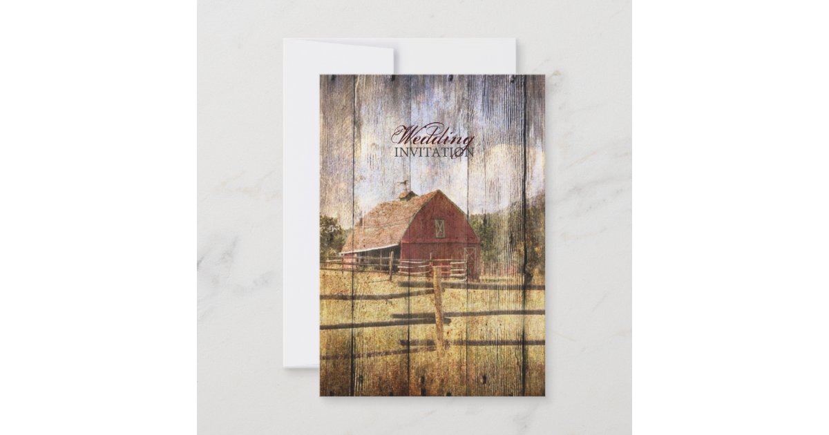 rustic autumn western country red barn wedding invitation | Zazzle