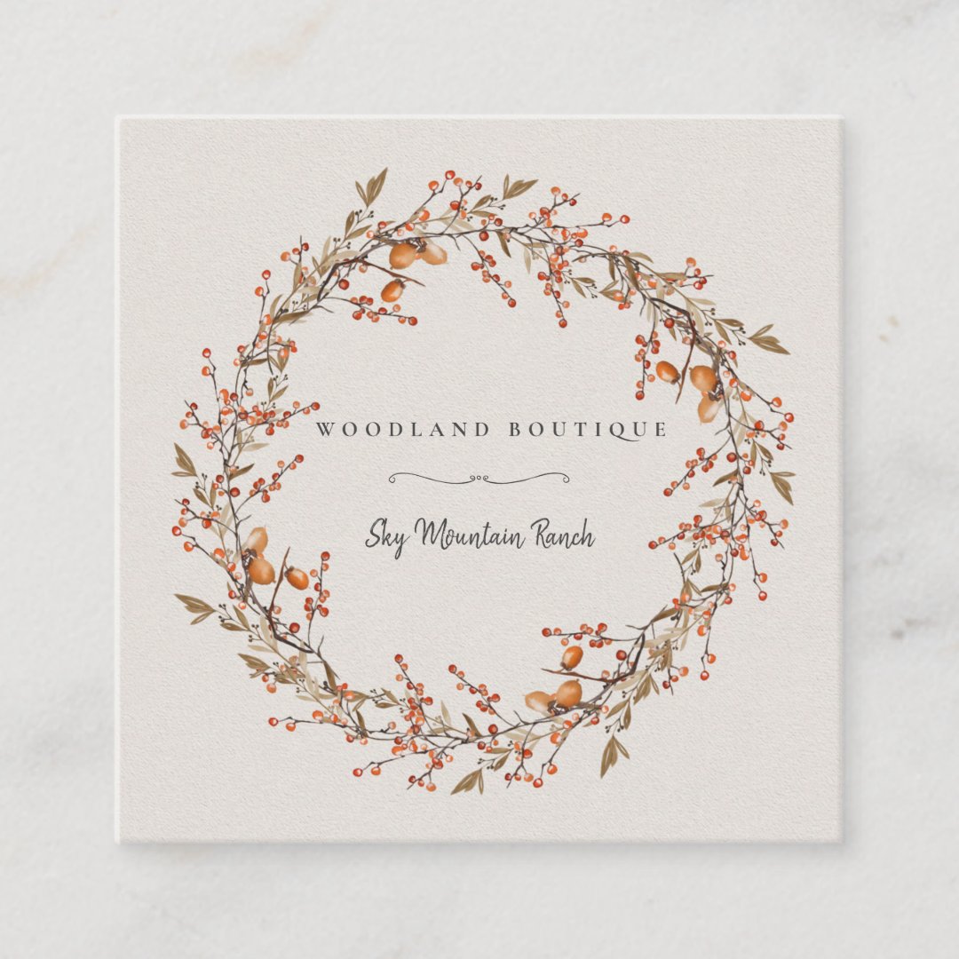 Rustic Autumn Woodland Wreath Business Cards | Zazzle