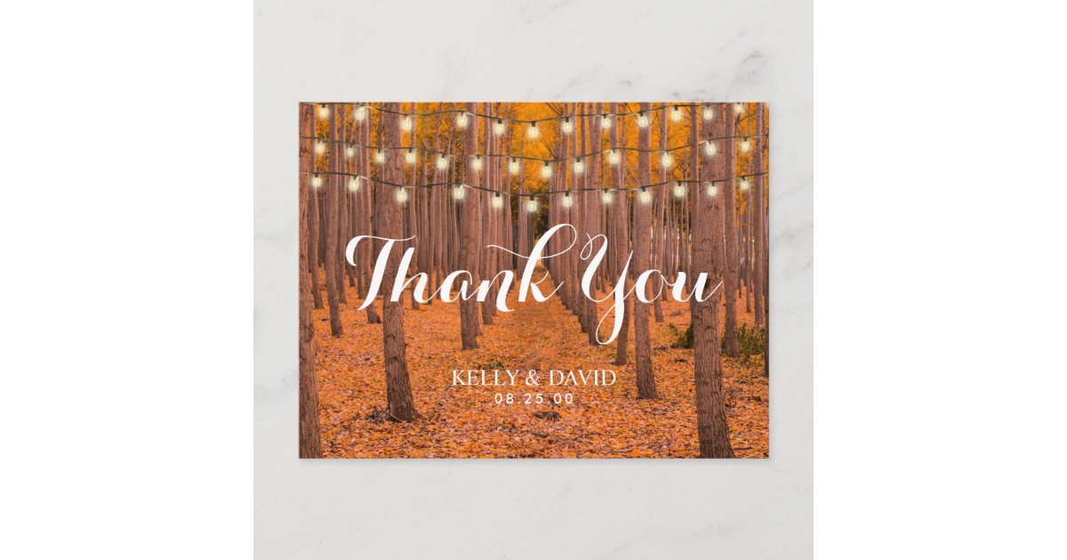 Rustic Autumn Woods Fall Wedding Thank You Postcard | Zazzle