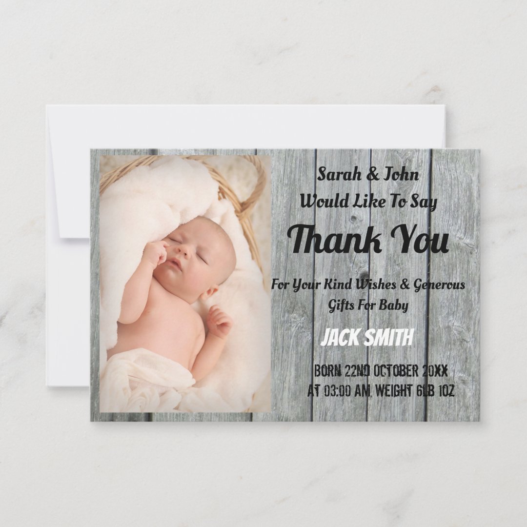 Rustic Baby Birth Announcement Thank You Card | Zazzle
