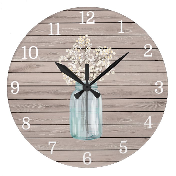 Rustic Baby Breath Mason Jar Clock | Zazzle.com