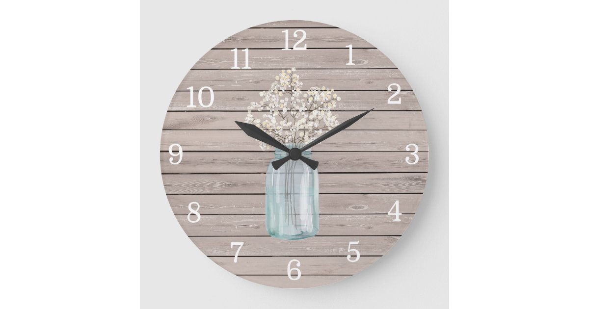 Rustic Baby Breath Mason Jar Clock | Zazzle