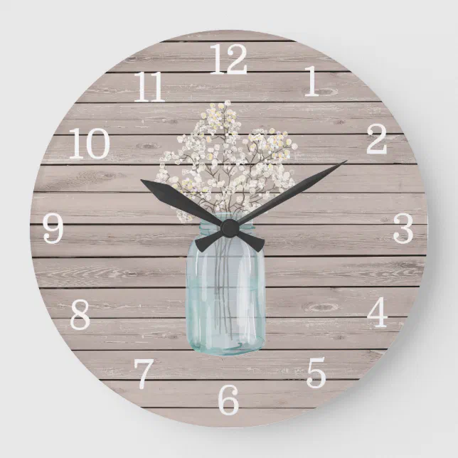 Rustic Baby Breath Mason Jar Clock | Zazzle