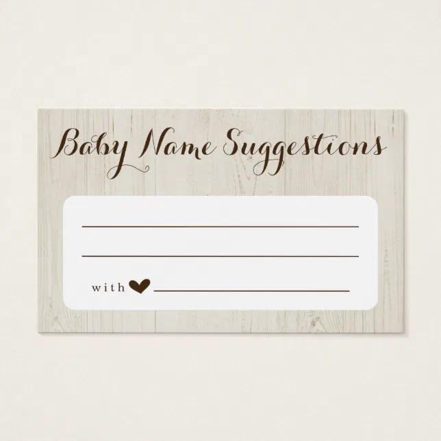Rustic Baby Name Suggestions Card for Baby Shower | Zazzle