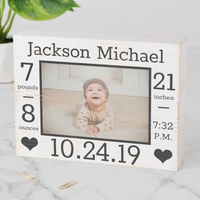 Rustic Baby Photo & Birth Details Wooden Box Sign | Zazzle