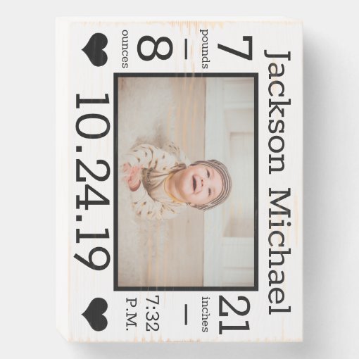 Rustic Baby Photo & Birth Details Wooden Box Sign | Zazzle