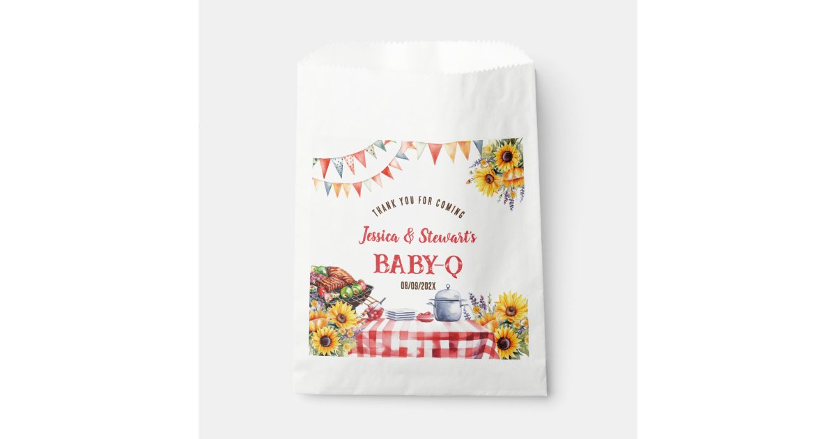 Rustic BABY-Q Barbecue Picnic Sunflower Thank You Favor Bag | Zazzle
