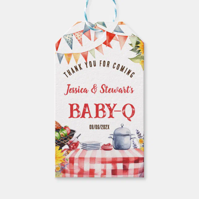 Rustic BABY-Q Barbecue Picnic Sunflower Thank You Gift Tags | Zazzle