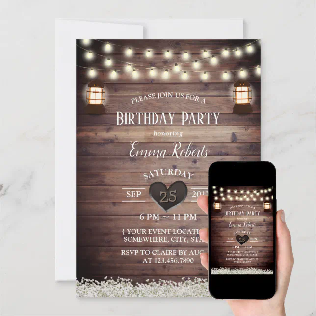 Rustic Baby's Breath Vintage Lantern Birthday Invitation | Zazzle