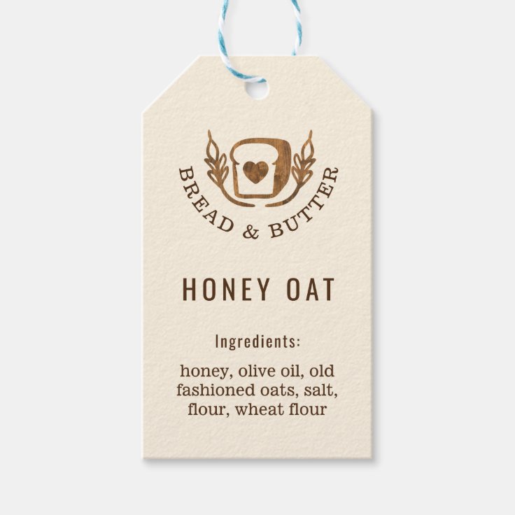 Rustic Bakery Loaf Of Bread Ingredient Branded Gift Tags | Zazzle