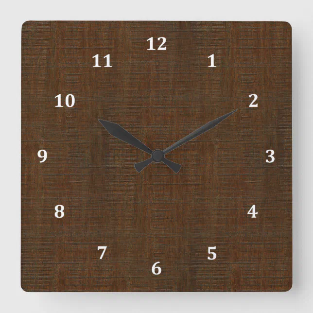 Rustic Bamboo Wood Grain Texture Look Square Wall Clock | Zazzle