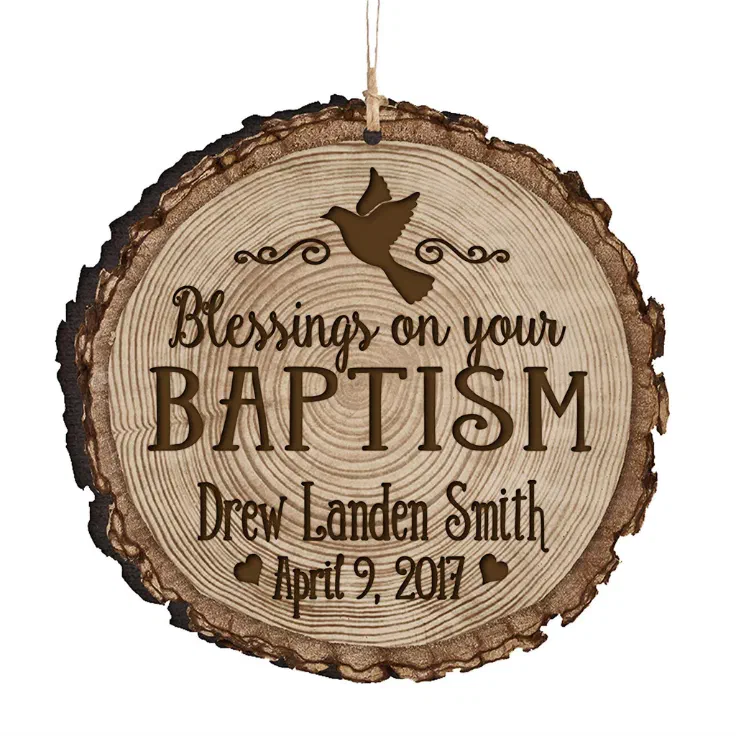 Rustic Baptism Blessings Wooden Keepsake Ornament | Zazzle