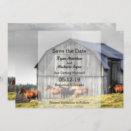 Rustic Barn and Horses Save the Date Wedding Invitation | Zazzle.com