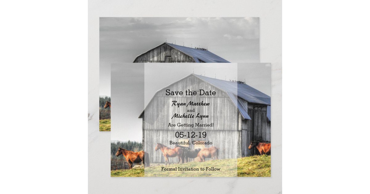 Rustic Barn and Horses Save the Date Wedding Invitation | Zazzle
