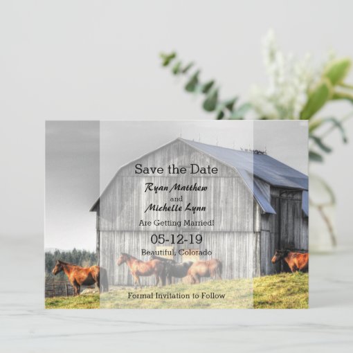 Rustic Barn and Horses Save the Date Wedding Invitation | Zazzle