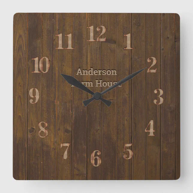 Rustic Barn Country House Wood Panel Farmhouse Square Wall Clock | Zazzle