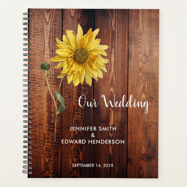 Rustic barn dark wood sunflower wedding planner | Zazzle