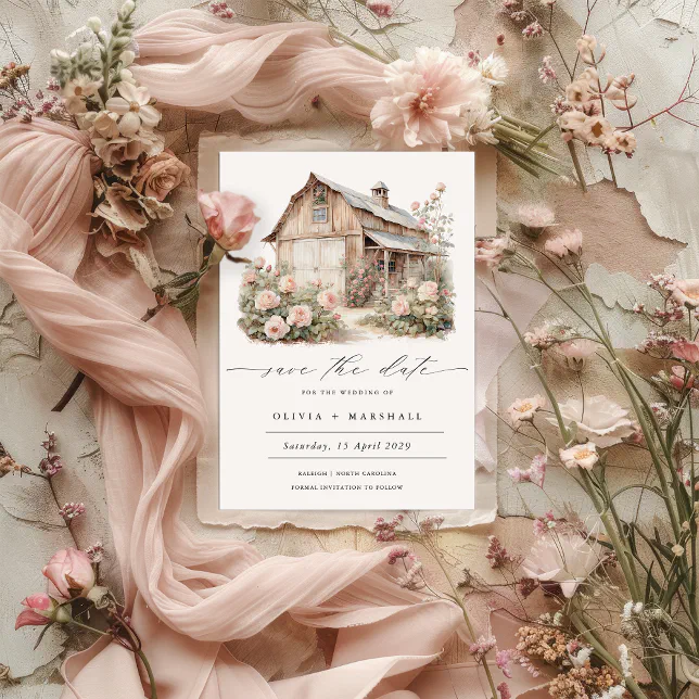 Rustic Barn Floral Country Save the Date | Zazzle