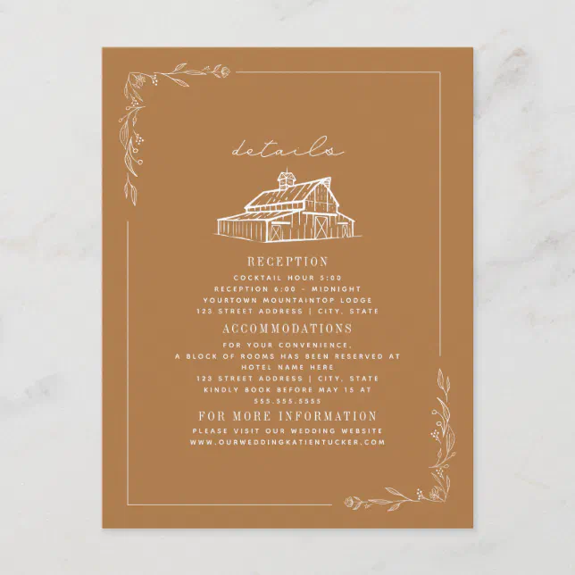 Rustic Barn Goldenrod Fall Wedding Details Enclosure Card | Zazzle