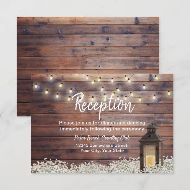 Rustic Barn Lantern String Light Wedding Reception Invitation | Zazzle