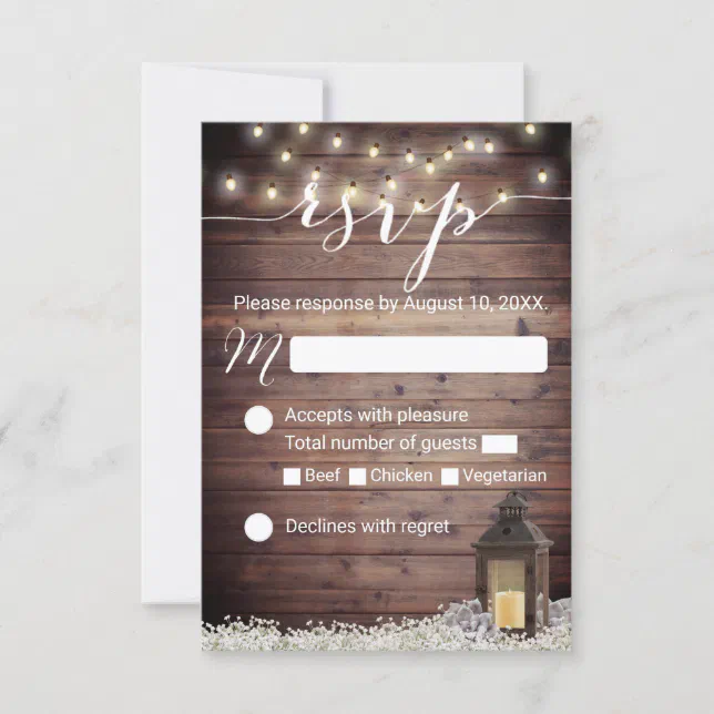 Rustic Barn Lantern String Lights Wedding RSVP | Zazzle