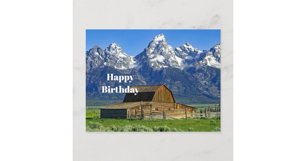 Rustic Barn Mountains Landscape Photo Birthday Postcard | Zazzle