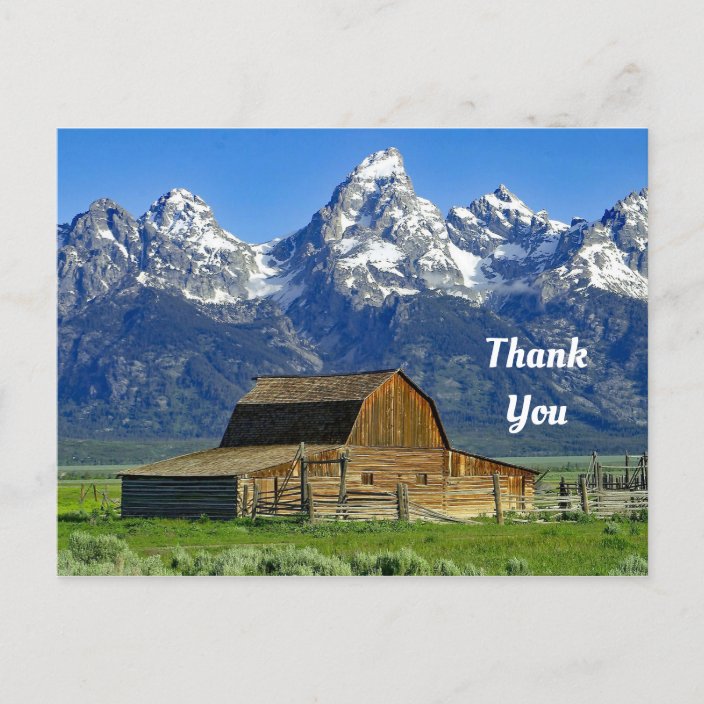 Rustic Barn Mountains Landscape Photo Thank You Postcard | Zazzle.com