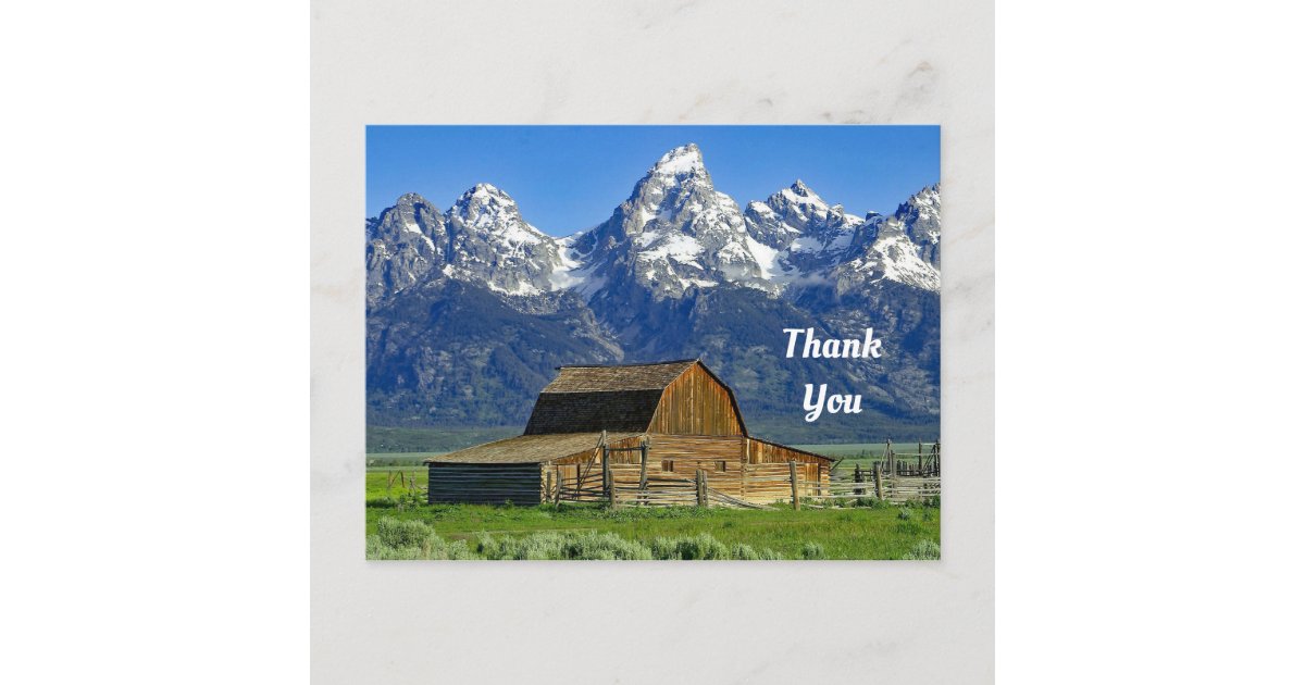 Rustic Barn Mountains Landscape Photo Thank You Postcard | Zazzle