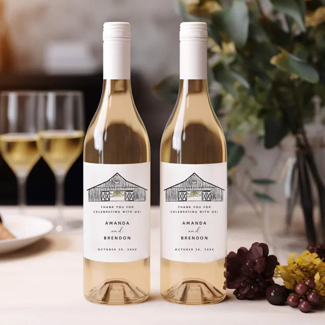 Rustic Barn Wedding Wine Label | Zazzle