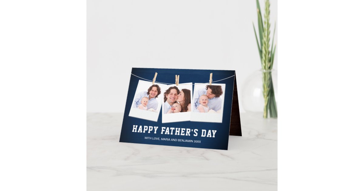 Rustic Barn Wood 3 Photo Collage Father's Day Card | Zazzle