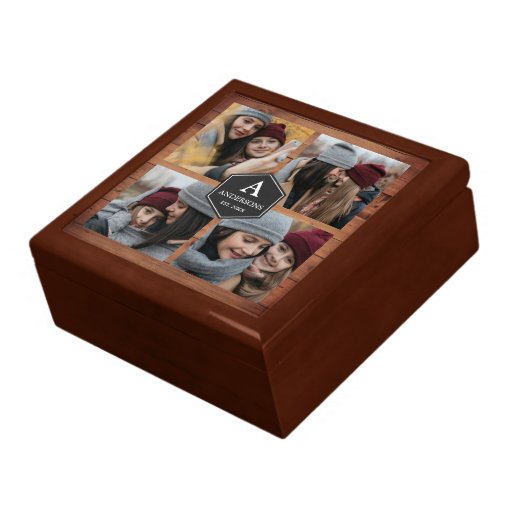 Rustic Barn Wood 4 Pictures Family Photo Collage Gift Box | Zazzle