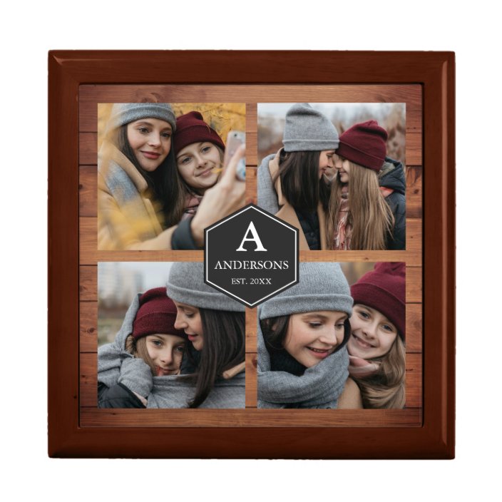 Rustic Barn Wood 4 Pictures Family Photo Collage Gift Box | Zazzle.com