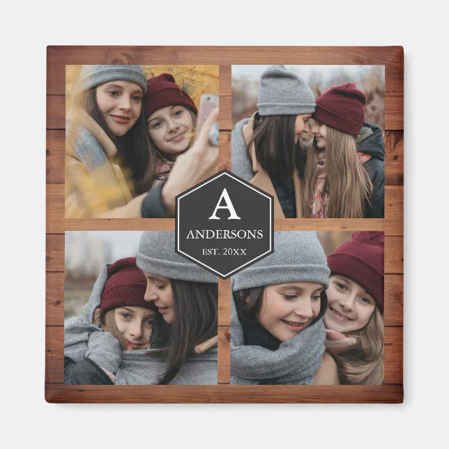 Rustic Barn Wood 4 Pictures Family Photo Collage Magnet | Zazzle