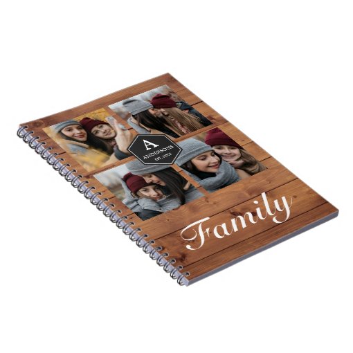 Rustic Barn Wood 4 Pictures Family Photo Collage Notebook | Zazzle