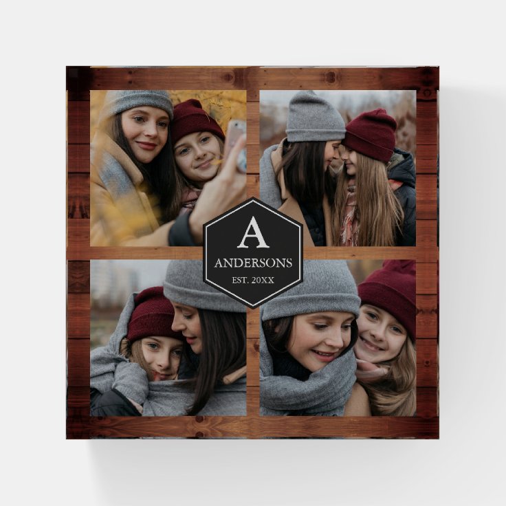 Rustic Barn Wood 4 Pictures Family Photo Collage Paperweight | Zazzle