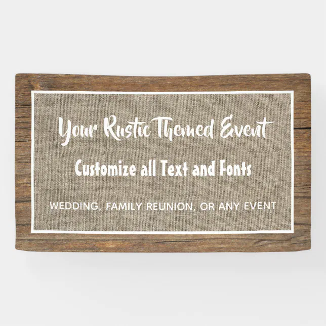 Rustic barn wood and burlap custom event banner | Zazzle