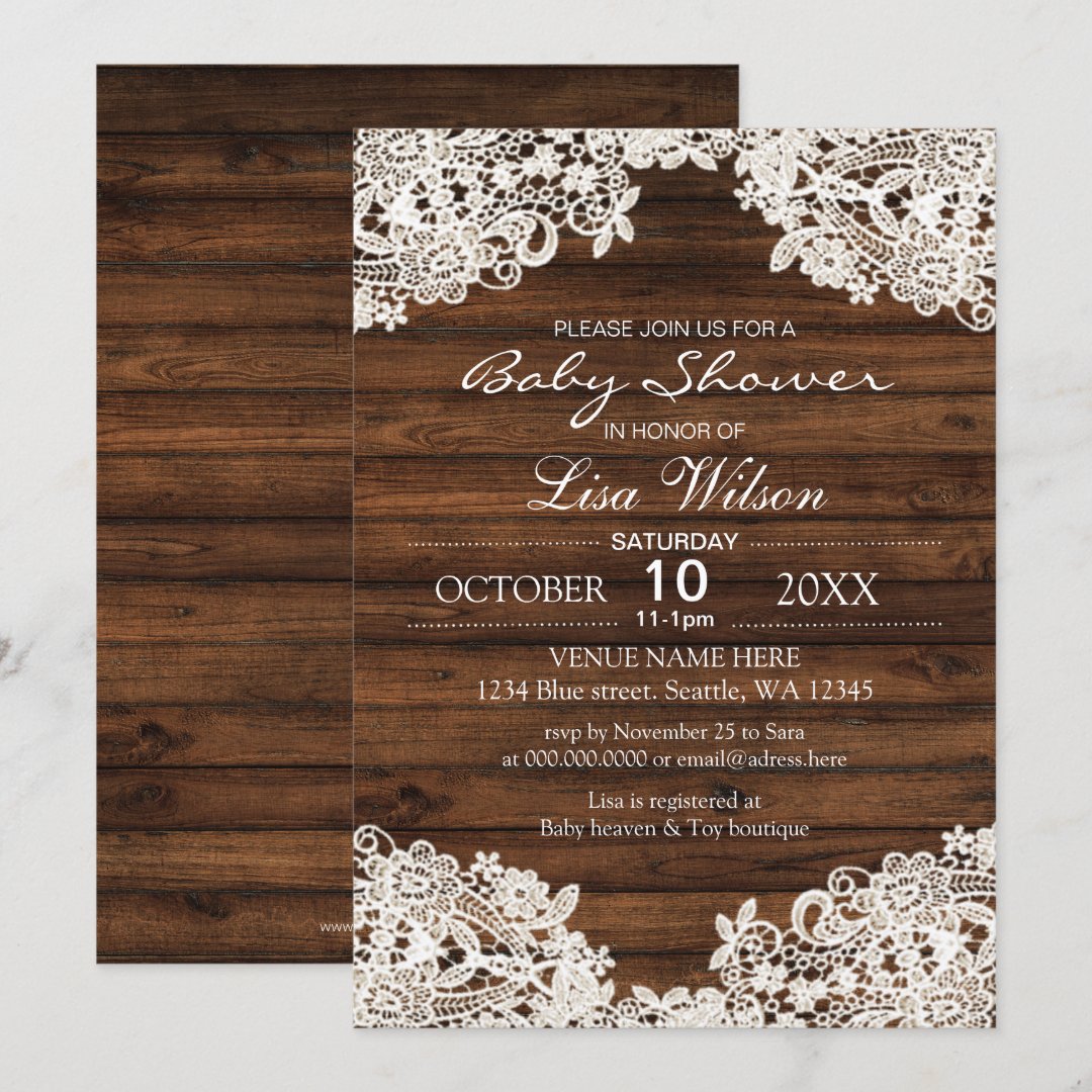 Rustic Barn Wood and Lace Country Baby Shower Invitation | Zazzle