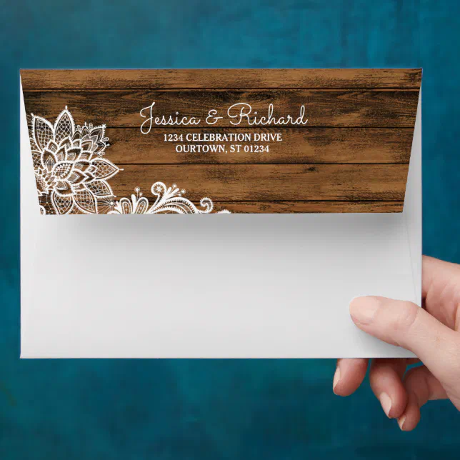 Rustic Barn Wood and Lace | Personalized Wedding Envelope | Zazzle